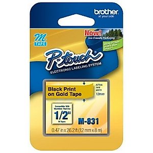 1/2" (12mm) Black on Gold P-Touch M Tape for Brother PT-90, PT90 Label Maker