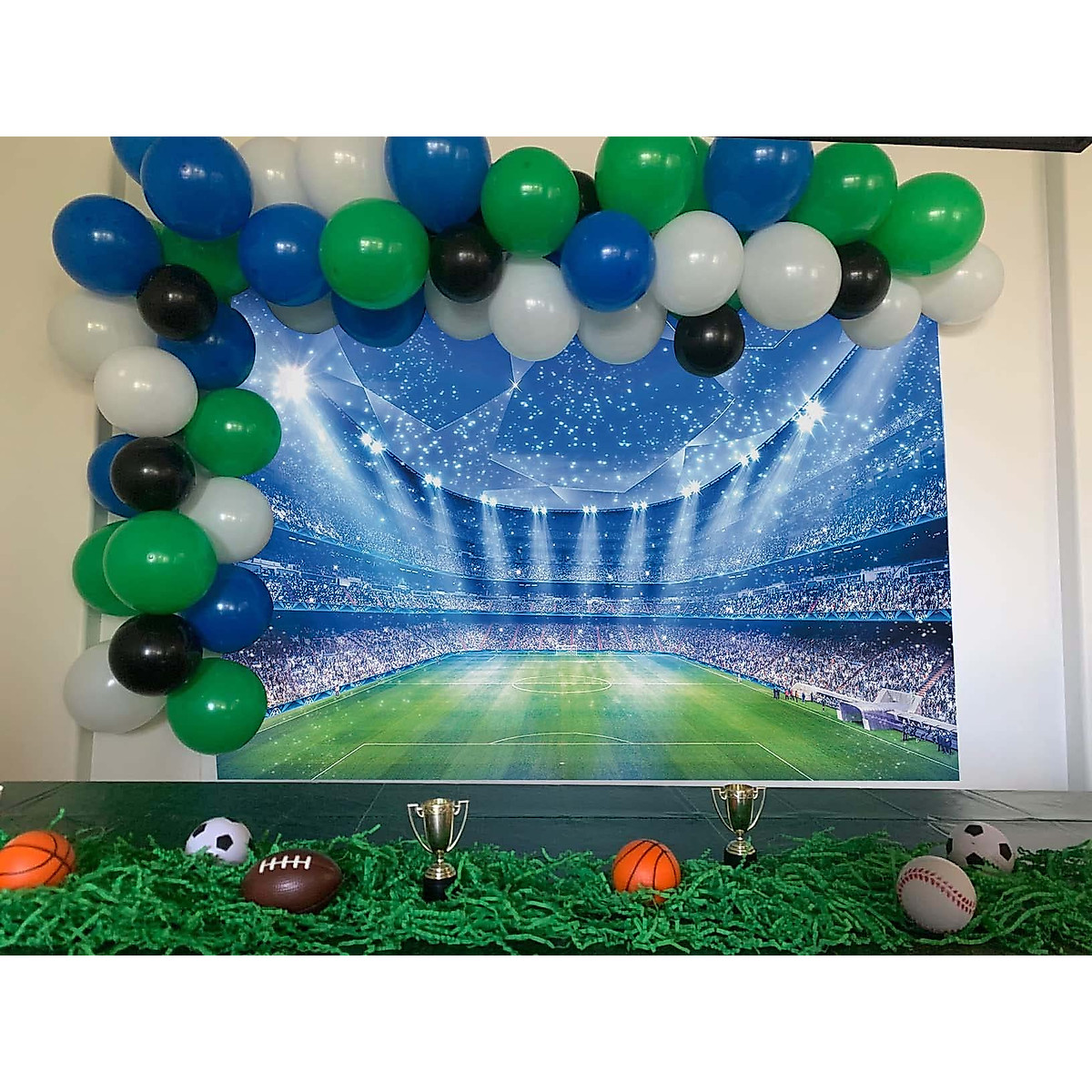 Soccer Field Backdrop Stadium Soccer Competition Fans Night Spotlight Background Adults Man Boy Birthday Party Football Match Wall Decorations Photo Shoot Props 8x6FT