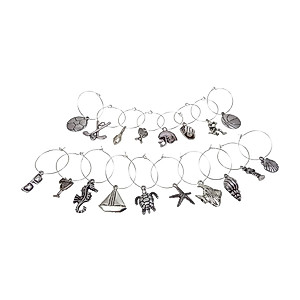 Palm City Products Sun and Sport Themed Wine Charm Set - Bundle of Beach and Sports Themes, 18 Pieces Total