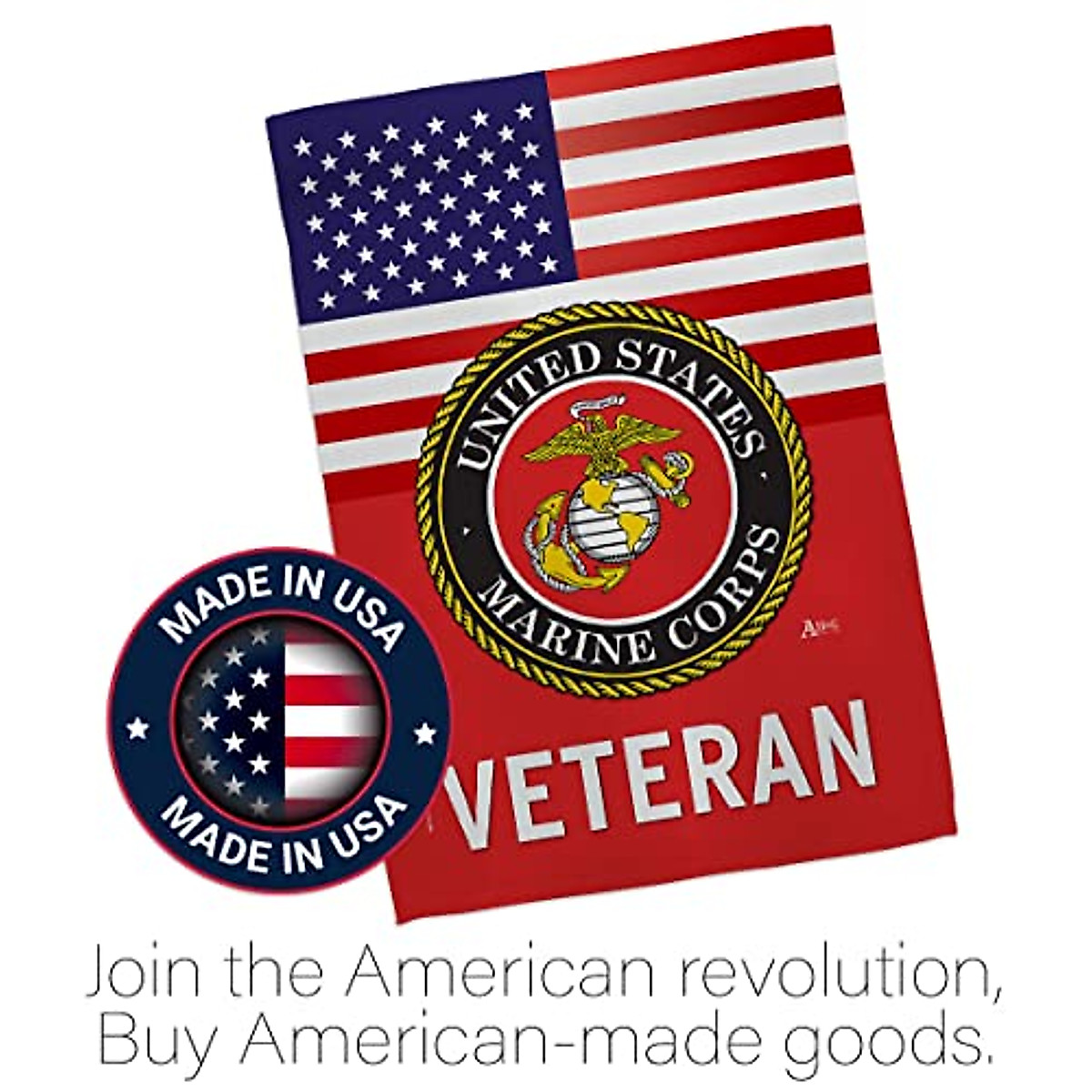 US Marine Corps Veteran Garden Flag - Set with Stand Armed Forces USMC Semper Fi United State American Military Retire Official - House Banner Small Yard Gift Double-Sided Made in USA 13 X 18.5