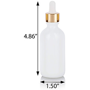 JUVITUS 2 oz Opal White Glass Boston Round Bottle with Gold Metal and Glass Dropper (12 pack) + Funnel
