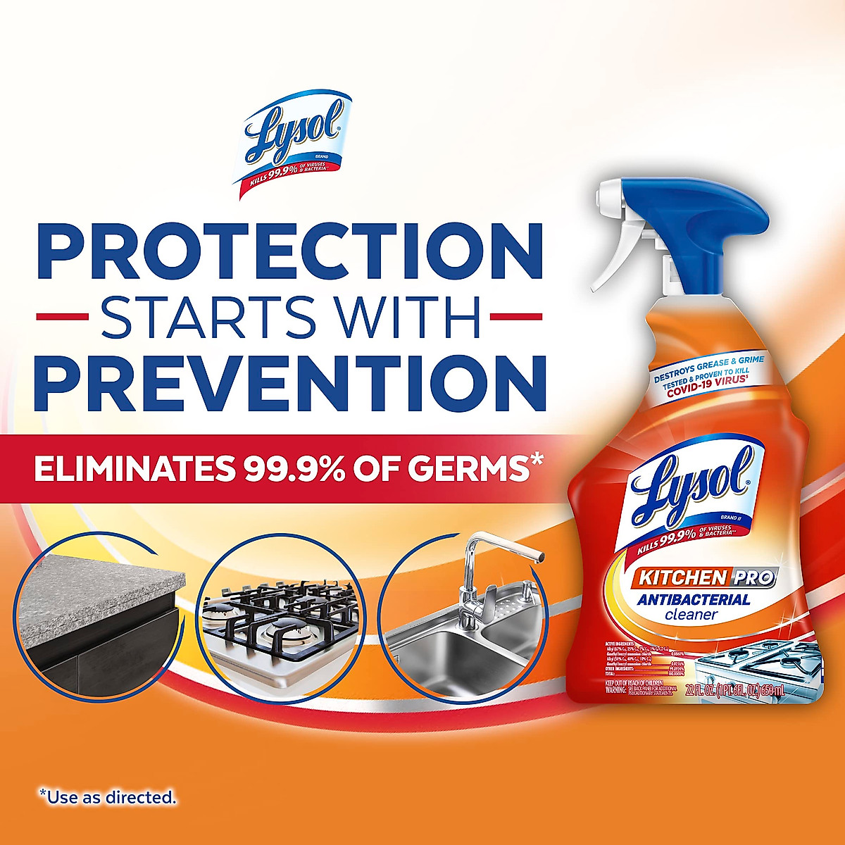 Lysol Kitchen Pro Antibacterial Cleaner Trigger, Orange , 22 oz