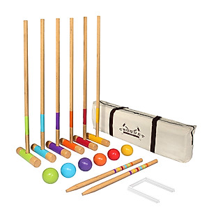 GoSports Six Player Croquet Set for Adults & Kids - Modern Wood Design - Choose Deluxe (35") or Standard (28")