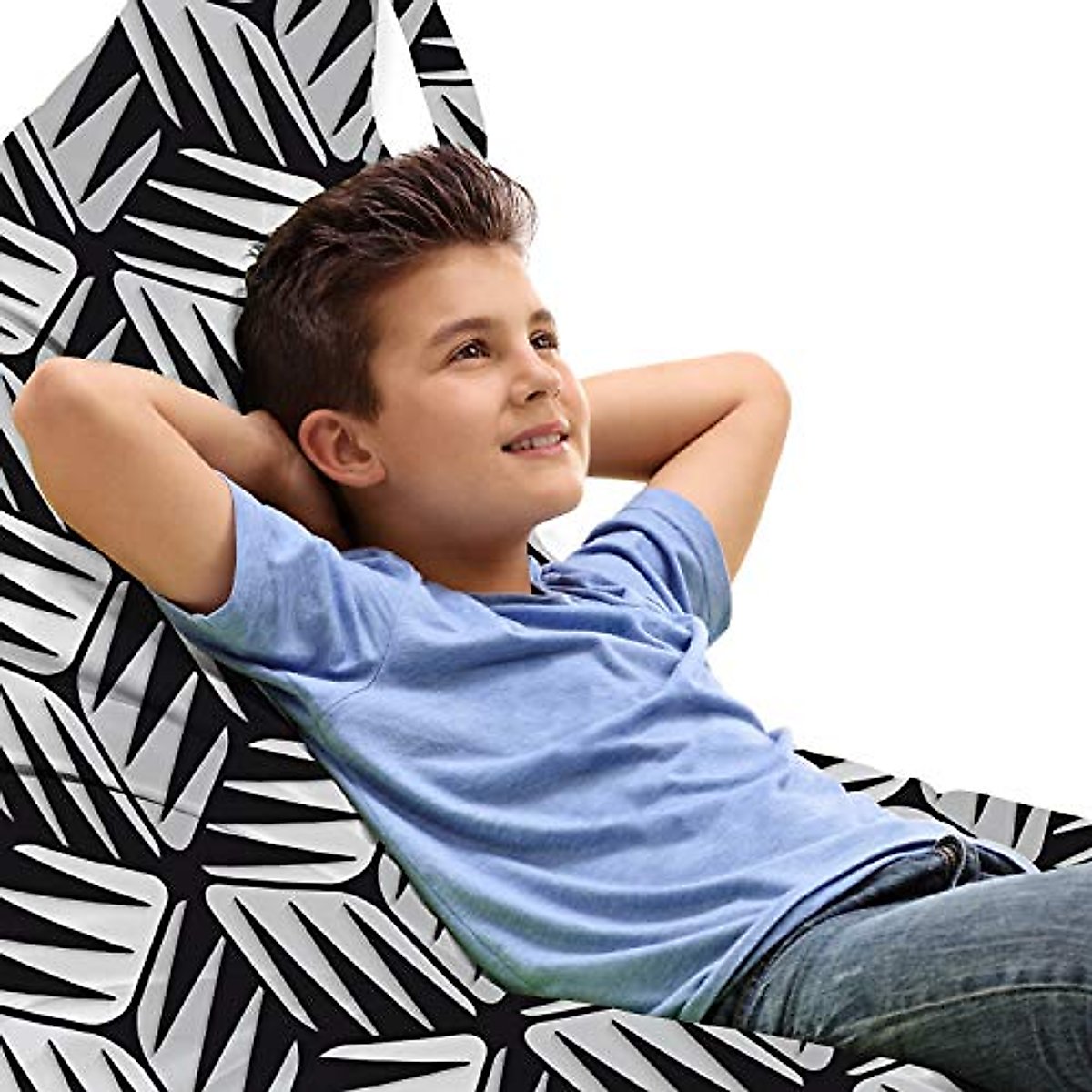 Ambesonne Abstract Lounger Chair Bag, Pattern of Irregular Pointy Shapes Striped Elements Monochrome Scene, High Capacity Storage with Handle Container, Lounger Size, Charcoal Grey and Pearl
