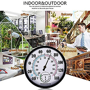 Indoor Outdoor Thermometer Hygrometer - 10 Inch Outdoor Thermometer for Patio, No Battery Needed Large Outdoor Thermometer Wireless, Outdoor Thermometers Large Numbers, Wall Thermometers