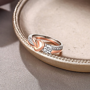 EVER FAITH Bridal Love Heart Promise Ring for Bride, Round Cubic Zirconia Two-Tone Intertwining Engagement Ring Valentine Gift for Woman Size 9