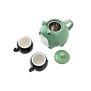 HAKONE YOSEGI Frog Teapot & Teacup Cute Tableware Japanese tea set, Tea Service Set Ceramic Tea Pot (30 oz), 2-Piece Tea Cups (5 oz) (tea pot ＆ 2 tea cup)