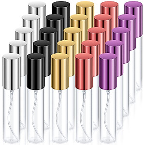 Yinder 25 Pcs Perfume Travel Refillable Atomizer bulk Perfume Bottles Empty Mini Perfume Sample Spray Bottle Clear Fragrance Bottle Cologne Perfume Containers(10 ml,Black, Red, Purple, Gold, Silver)