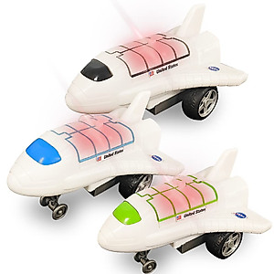 ArtCreativity Light Up Space Shuttle Toys, Battery Operated Spaceship Toy with LEDs, Sound, and Push and Go Motion, NASA Toys Outer Space Shuttle Toy Gifts for Boys and Girls, Set of 3,