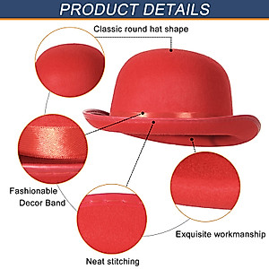 GEMVIE Classic Black Felt Derby Hat Lightweight Bowler Hat Novelty Costume Hat for Party Dress Ups Red