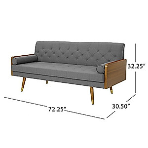 GDFStudio Christopher Knight Home Aidan Mid Century Modern Tufted Fabric Sofa, Gray