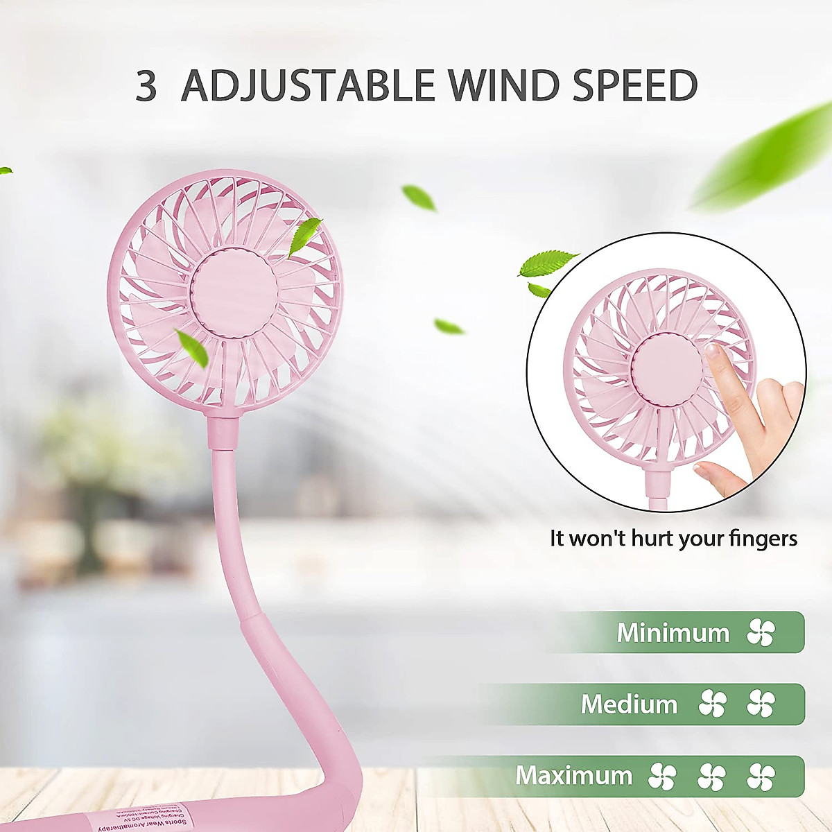 SkyGenius Rechargeable Hand Free Portable Neck Fan, Battery Operated Mini Personal Necklace Fan(Pink)