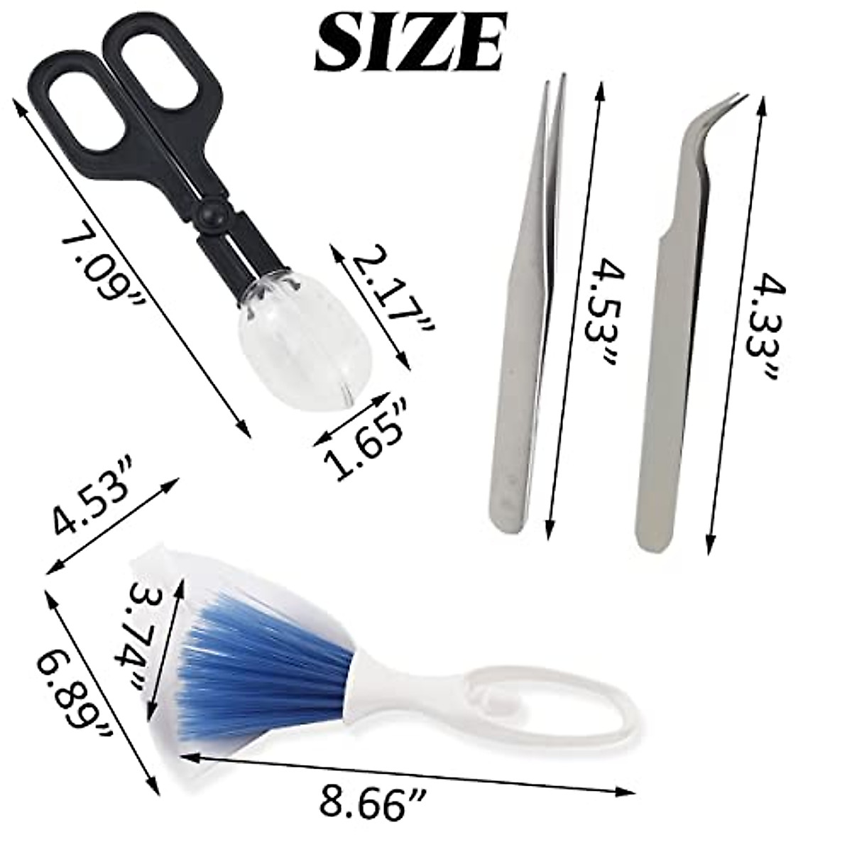 NSBELL Reptile Scooper Feeding Tool, Mini Dustpan and Brush, Straight and Curved Stainless Steel Tweezers for Reptile, Hedgehog, Hamsters, Guinea Pig, Rat, Lizard and Other Small Animals Supplies