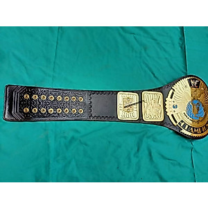 BIG EAGLE Block Logo Championship Wrestling Belt Real Leather Adult Size Belt (2MM BRASS),Multi & Black
