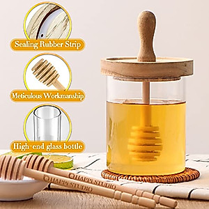 HAPPI STUDIO Honey Pot - Airtight 13 Oz Honey Jar and Dipper Set - Honey Jars with Dipper - Honey Dipper Stick and Jar Set - Glass Honey Dispenser - Honey Containers with Wooden Honey Dipper