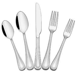 40 Pieces Silverware Set, Pearled Edge Silverware Cutlery Set Service for 8, Premium Stainless Steel Flatware Set, Knife Fork Spoon Tableware Set for Home, Restaurant, hotel, Dishwasher Safe