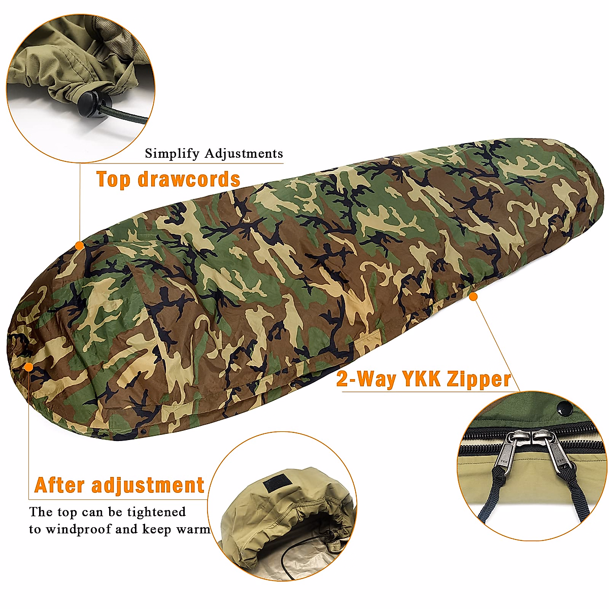 Akmax.cn Bivy Cover Sack for Military Army Modular Sleeping System, Waterproof Outer Shell for Sleeping Bag, Minimalist Stealth Shelter Multicam/Woodland/UCP/OCP