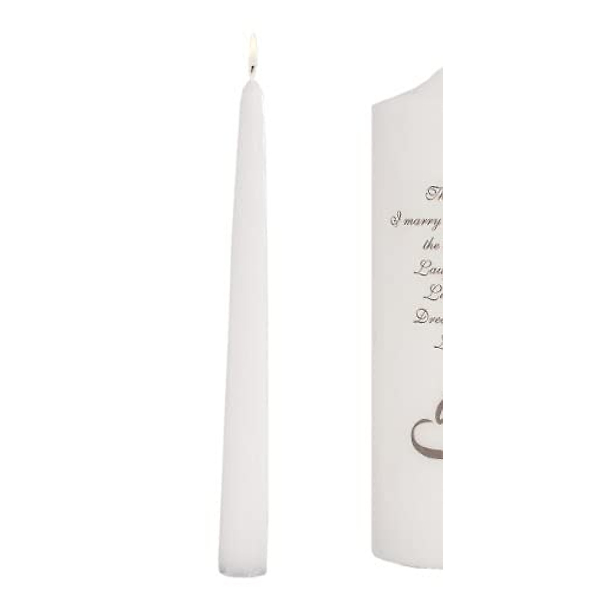 Celebration Candles Wedding Unity Candle Set, with 9-inch Pillar with Double Heart Motif and This Day I Marry My Friend Verse, with 10-inch Taper Candles, White