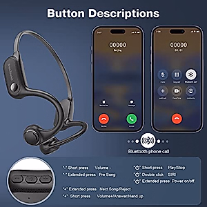 CelsusSound Bone Conduction Headphones with Noise-Canceling MIC, Bluetooth Waterproof Sport Headphones, Open Ear Stereo Headphones up to 8H Playtime, Wireless Headset for Running, Grey