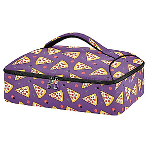 Kcldeci Insulated Thermal Food Carrier Insulated Casserole Carrier for Hot or Cold Food,Pizza Slice Olives and Pepper Insulated Tote Bag for Potluck Cookouts Parties Picnic,Lasagna Lugger