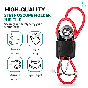 Stethoscope Holder Hip Clip | Genuine Leather Elastic Strap Stethoscope Clip for Nurses, Doctors, & More | Black Stethoscope Cover Sleeve | Stethoscope Case | Stethoscope Accessories