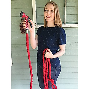 Casa Felice Expandable 50 Foot Garden Water Hose By Heavy Duty Double Layer Latex Fabric Core - Corrosion Resistant, Leak-Proof Nickel Alloy Fittings - Lightweight, Retractable, Tangle-Free Design