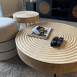 Uspeedy 2-Piece Farmhouse Wooden Coffee Table Set,Boho Coffee Table,Living Room Round Coffee Table Set,Nesting Table Round Wooden Finish with Ring Motif (Wood 1)