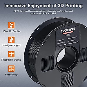 TPOIMNS PETG Filament 1.75mm, 3D Printer Filament, 1kg Roll Spool(2.2lbs), Dimensional Accuracy +/- 0.02 mm, Compatible with Most FDM 3D Printers, Black