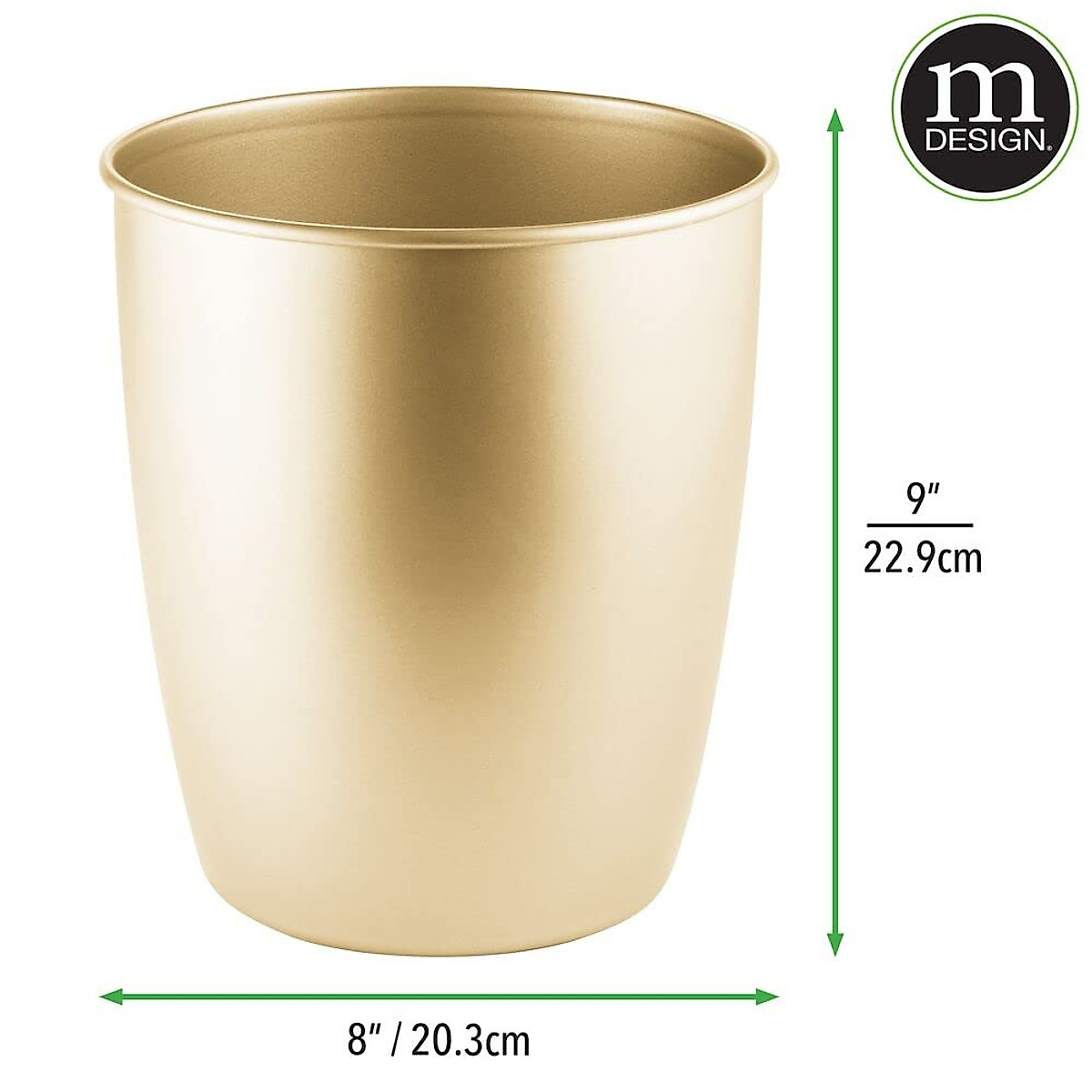 mDesign Small Steel Round Trash Can Bucket - 1.5 Gallon Wastebasket, Garbage Container Bin for Bathroom, Powder Room, Bedroom, Kitchen, Home Office - Hamill Collection - Soft Brass