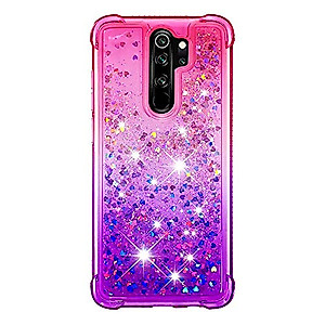Adamarker Case for Xiaomi Redmi Note 8 Pro Cover Glitter Bling Sparkly Shiny Gradient Rainbow Flowing Liquid Silicone Bumper (Pink-Purple)