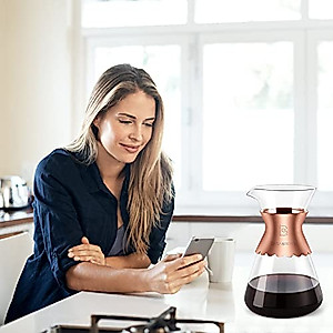 CASABREWS Pour Over Coffee Maker, Coffee Dripper Brewer with Reusable Double-layer Stainless Steel Filter, 34oz Heat Resistant Glass Coffee Pot, Elegant Coffee Carafe, Gift for Dad or Mom, Rose Gold