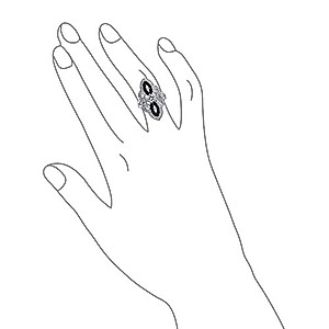 Art Deco Style Black White CZ Filigree Wide Fashion Statement Armor Full Finger Ring For Women Silver Plated Brass