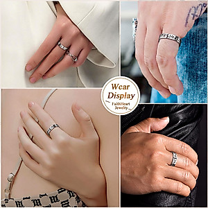 FaithHeart Sterling Silver Rune Band Rings for Women Norse Viking Runes Pinky Ring Size 5