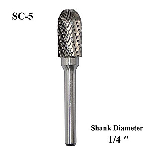 SC-5 Tungsten Carbide Burr Rotary File Cylindrical Shape with Radius End Double Cut with 1/4''Shank for Die Grinder Drill Bit