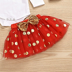 XFGLCK Newborn Baby Girls Valentine’s Day Outfit Letter Print Bodysuit Romper +Tutu Skirt +Leg Warmers+ Headband Clothes Set (Skirt outfit red, 0-3 Months)