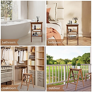 HYNAWIN 3 Tier Bamboo Ladder, Multi-Functional Foldable Ladder, Portable Bamboo Step Ladder with Wide Anti-Slip Pedals for Home, Kitchen, Office, Space-Saving