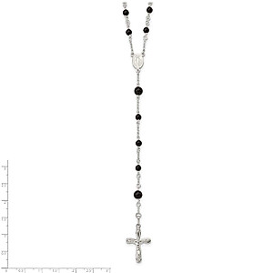 Sterling Silver Polished Black Onyx Rosary Necklace QQH4998