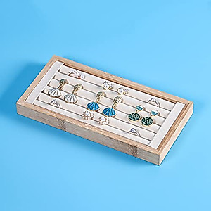 Coward Bamboo Ring Display Holder Jewelry Storage Tray Organizer Ring Stand For Show(beige)
