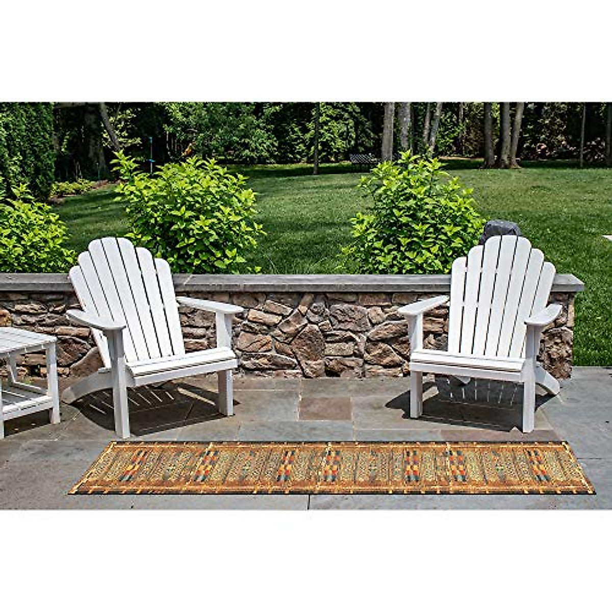 Liora Manne Marina Indoor Outdoor Rug - Tribal Design, Comfortable & Durable, Power Loomed, Polypropylene Material, UV Stabilized, Tribal Stripe Gold, 1'11" x 7'6"