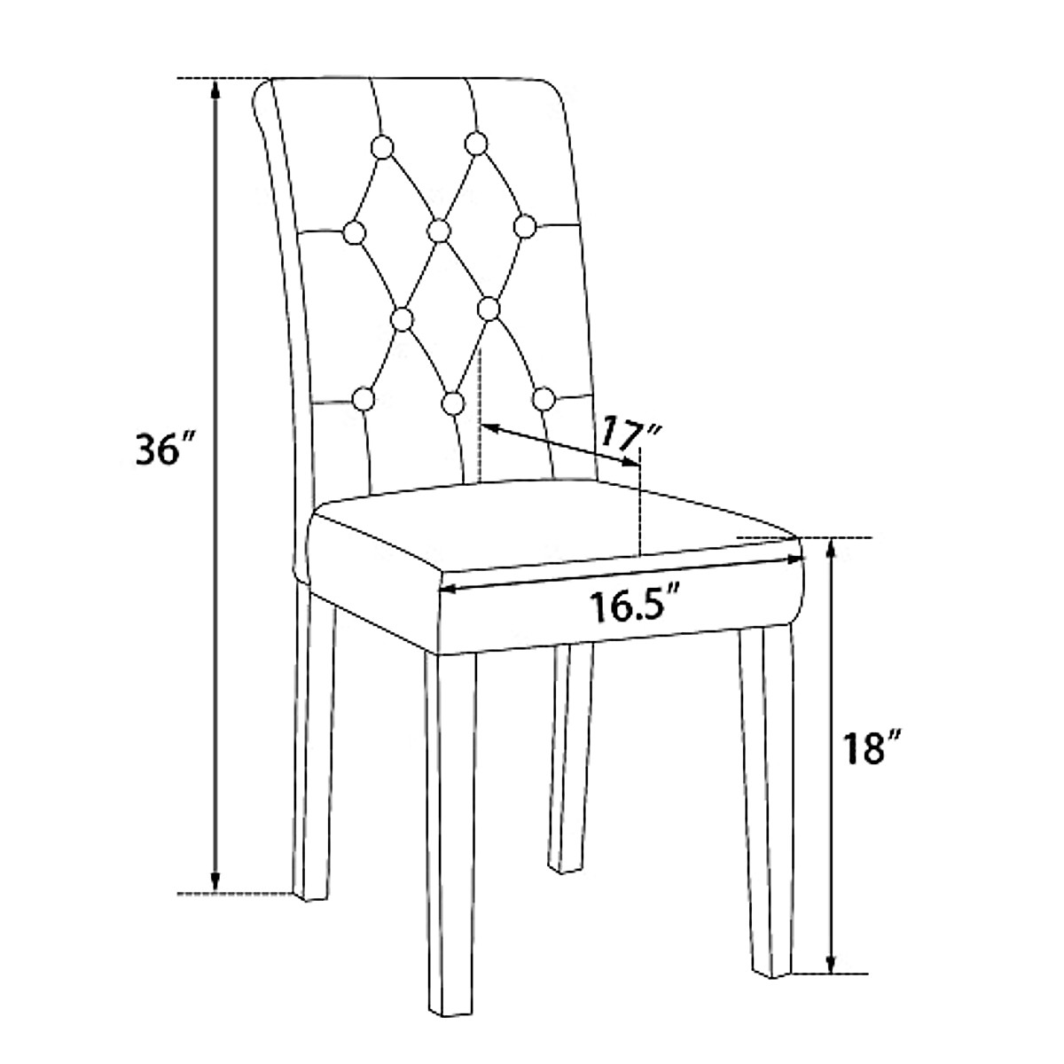 DAGONHIL Dining Chairs Set of 6 for Dining Room, Button Tufted Kitchen Chairs with Black Solid Wood Legs (Gray)