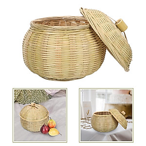 Luxshiny Rattan Storage Basket Decorative Woven Basket with Lid Pumpkin Shape Round Wicker Box Egg Holder Organizer Bin Pot Container for Snack Chess Fruit Makeup S