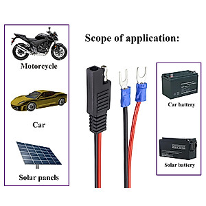 AAOTOKK (2Pack SAE to Fork Ring Terminals Plug Cable U Type Terminal to SAE Power Automotive Solar Panel Charging Cable18AWG 2 Pin Quick Connect/Disconnect Jack SAE Connector(30cm/U Ring)