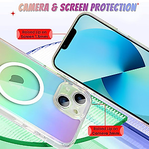 Bonoma for iPhone 13 Case Magnetic 【Support for MagSafe】 Bling Laser Florescent Iridescent Crystal Luxury Case Camera Protector + 2* Screen Protector Shockproof Edge Cover Case -Clear
