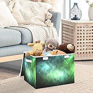 Kigai Storage Boxes with Lids and Handles,Collapsible Oxford Cloth Storage Bins Organizer for Bedroom Organization,Office Storage,Toys （Space Galaxy）
