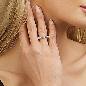 Barzel 18k White Gold Plated Cubic Zirconia Eternity Wedding Band Ring (Silver, 5)