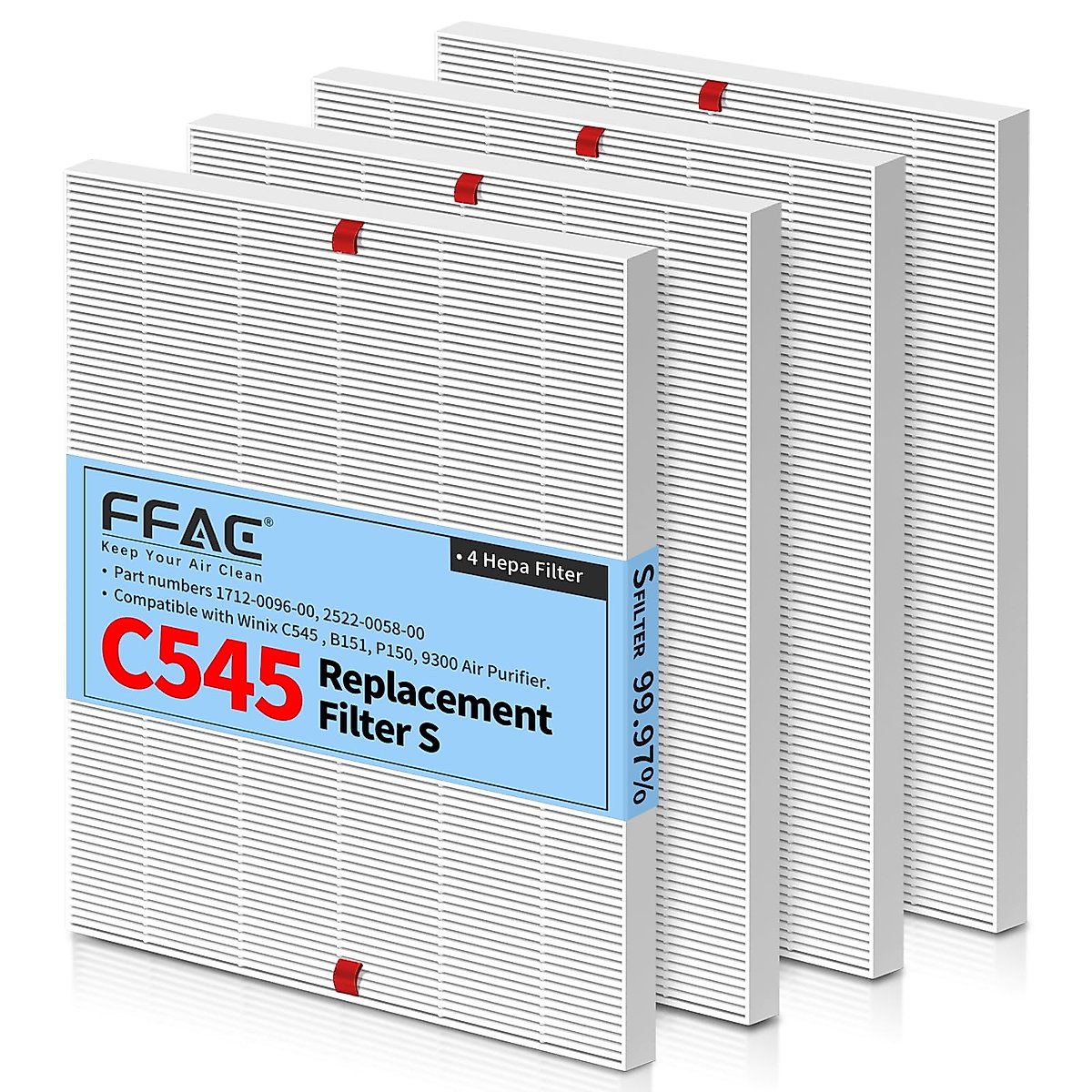 4 Pack C545 HEPA Replacement Filter S Compatible with Winix C545 Air Purifier, for Winix C545 Replacement Filter, H13 Ture HEPA Filter, Part# 1712-0096-00 and 2522-0058-00