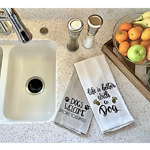 Cute Dog Kitchen Towels Set Funny Dish Towels for Puppy Dog Lovers Gifts for Women or Men Dog Hand Towels Set of 5 Cotton Flour Sack Towels 16” x 28”
