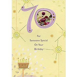 Designer Greetings for Someone Special Sequin Filled Die Cut Window Age 70 / 70th Birthday Card