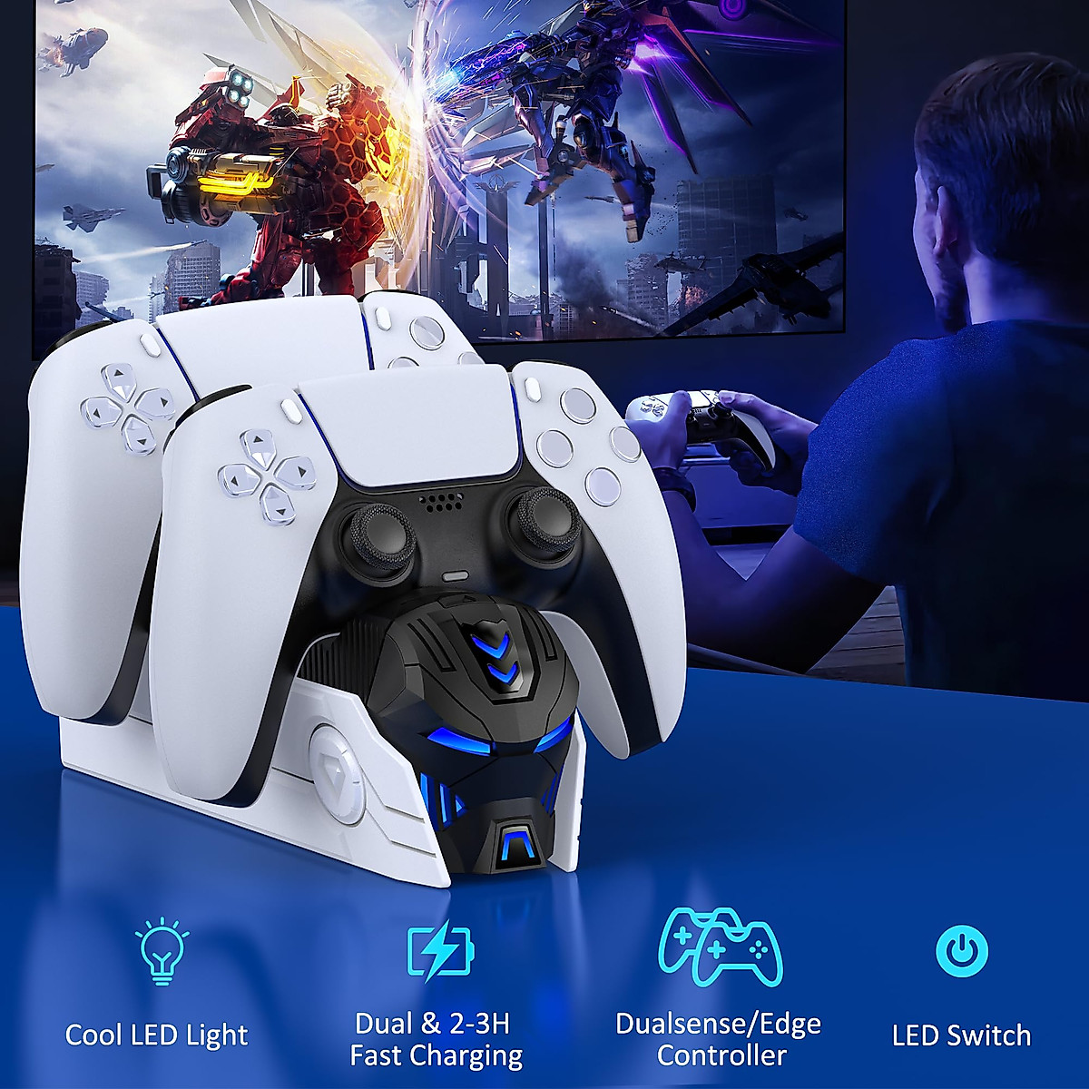 PS5 Controller Charger Station for PlayStation 5 Dualsense Controllers: Fast PS5 Dual Controller Stand Charger Dock-LED PS5 Controller Charging Station Accessories for PlayStation 5 Storage Kit