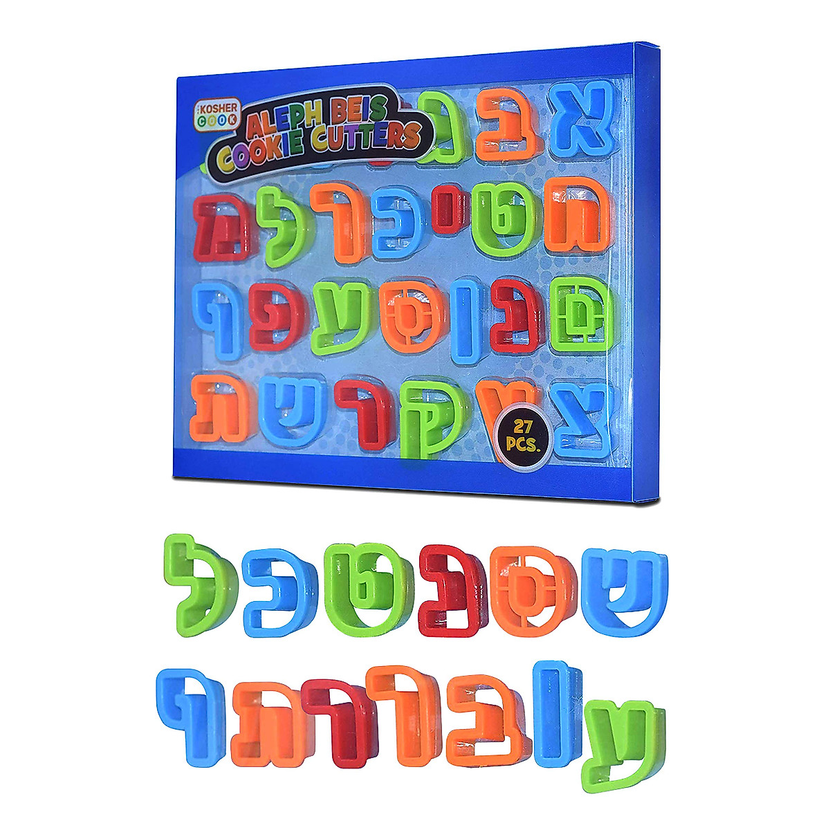 Aleph Bet Cookie Cutter Set – Plastic, Large, 27 Letters of Hebrew Alphabet – Rolled Edges, Hand Wash Only - by The Kosher Cook